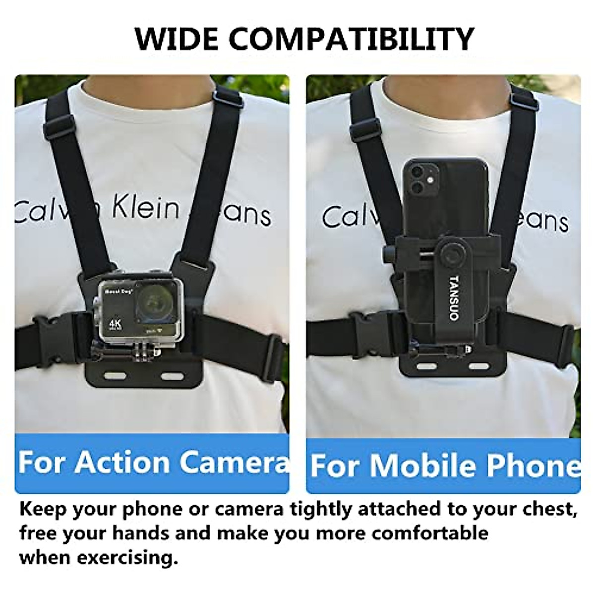 TANSUO Mobile Phone Chest Mount Strap Holder, Chest Mount Harness Strap Mount for Gopro and Action Camera Adjustable Straps + Portable Octopus Tripod