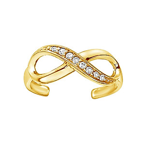 Ritastephens 10k Solid Gold Cubic Zirconia Infinity Adjustable Toe Ring Body Jewelry