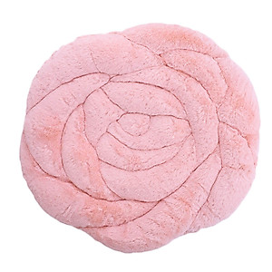 Chic Rose Flower Chair Pad Seat Cushion for Dining Chairs Soft Faux Fur Floor Pillow Area Rugs Home Decor No Slip Patio Kitchen Office Dorm Sofa Chair Cover Pad Comfort Plush Car Seat Cushion (Pink)