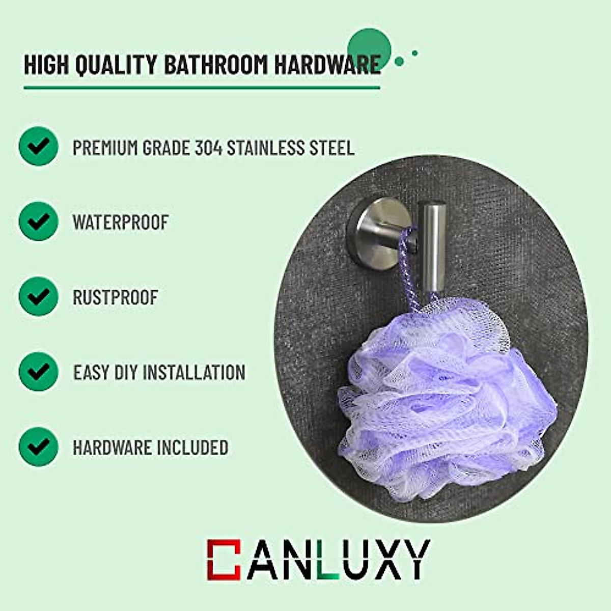 CANLUXY Towel Hooks for Bathroom 2 Pack - Robe Hooks for Kitchen Bath Wall Mounted - Towel Robe 2 Hooks Brushed