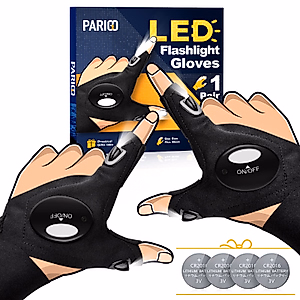PARIGO LED Flashlight Gloves, Father Day Mens Gifts for Dad Husband Grandpa, Cool Gadget Christmas Birthday Gifts for Men Adults Him Boyfriend Guy, Hand Light for Fishing Camping Grill Car Repairing