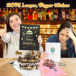 BYKOOO Birthday Card | Musical Pop Up Birthday Cards w Light | LED Light & Play Happy Birthday Music Pop Up Card | Greeting Cards Gifts Birthday Gift for Him or Her | Black Gold (Music & Lighting)