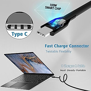 USB C Laptop Charger 100W Fast PD Type C AC Power Adapter for ASUS ROG Flow Z13 X13 Lenovo ACER HP MacBook Pro/Air and More, USB-C DC 5V-20V 3.0A-5.0A,Universal Chromebook/Gaming Laptop Power Supply