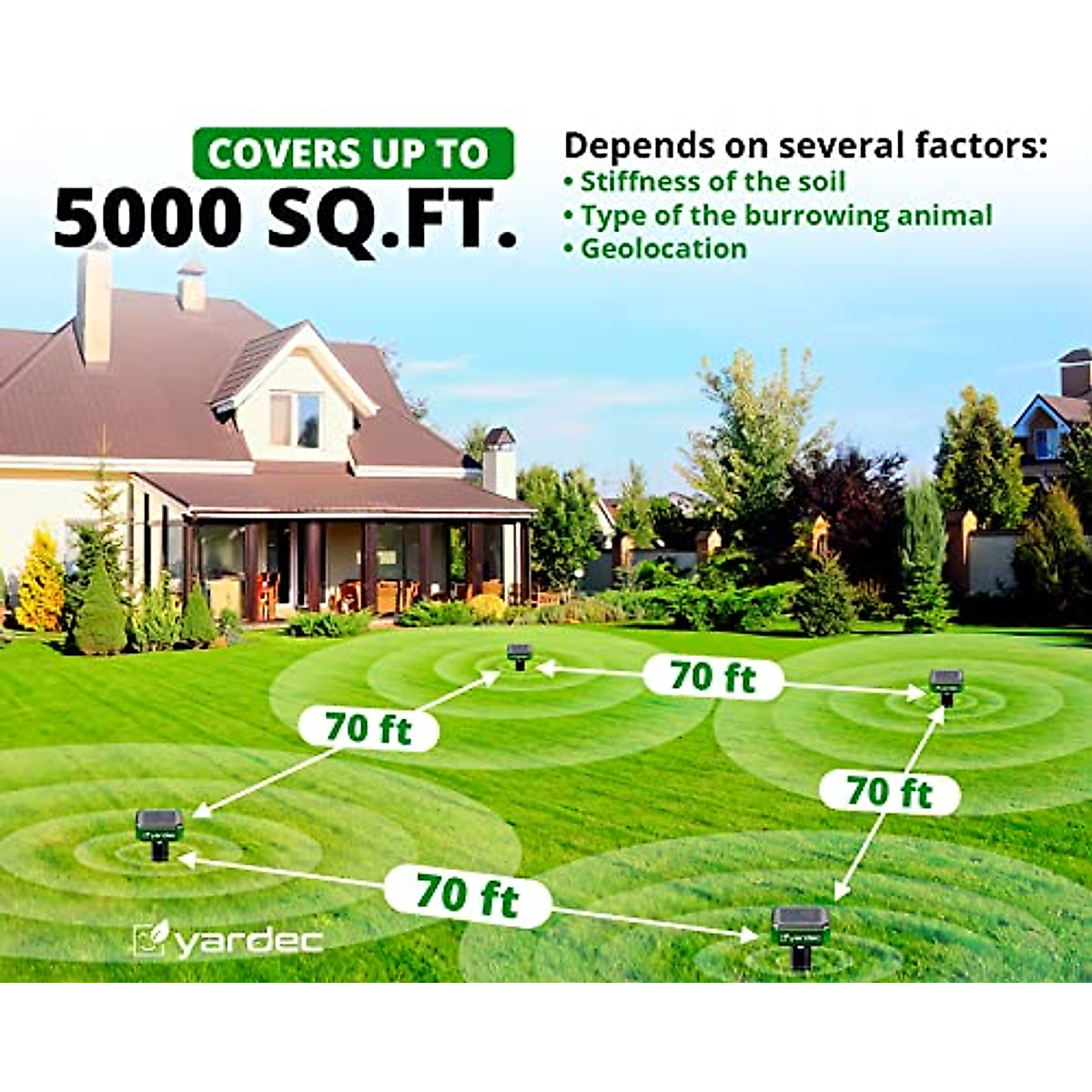 YARDEC Gopher Repellent Ultrasonic Solar Powered - Easy to Use Solar Mole Repellent Ultrasonic with an Auger Drill Bit - IP65 Waterproof Sonic Repeller Stakes for Groundhog, Vole, Snake, etc (4-Pack)