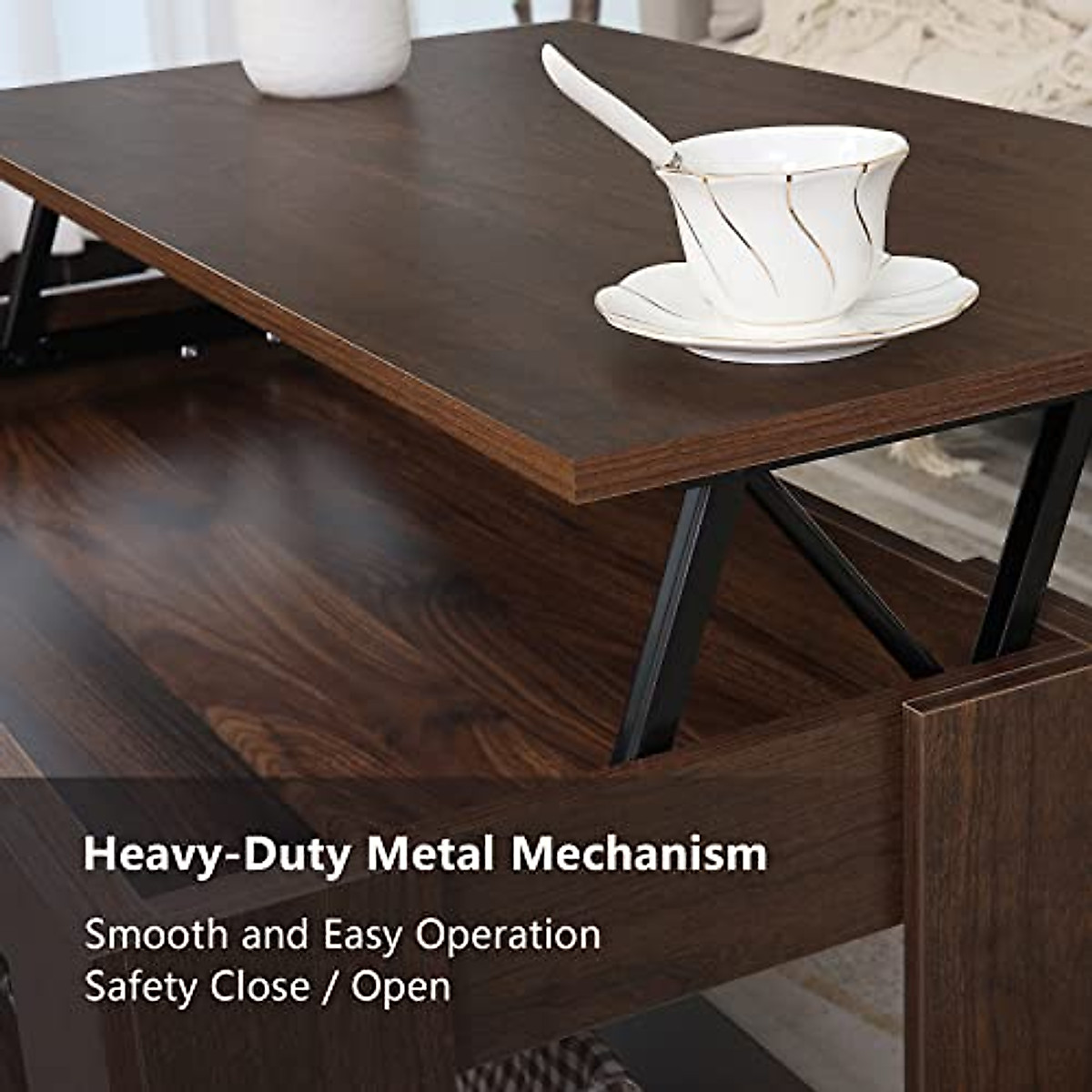 WEENFON 38" Lift Top Coffee Table with Hidden Compartment & Open Storage Shelf, Pop Up Coffee Table for Living Room, Office, Espresso