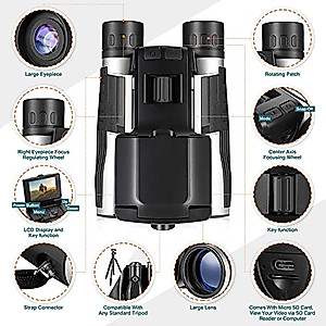 Acuvar 5 Mega Pixel Digital Camera/Video Photo Recorder 12X32 Binocular w/ 2.4" LCD Screen, 32GB SD Card, 50" Tripod, Card Reader, 6PC SD Holder & Travel Bag for Bird Watching Football Game or Concert