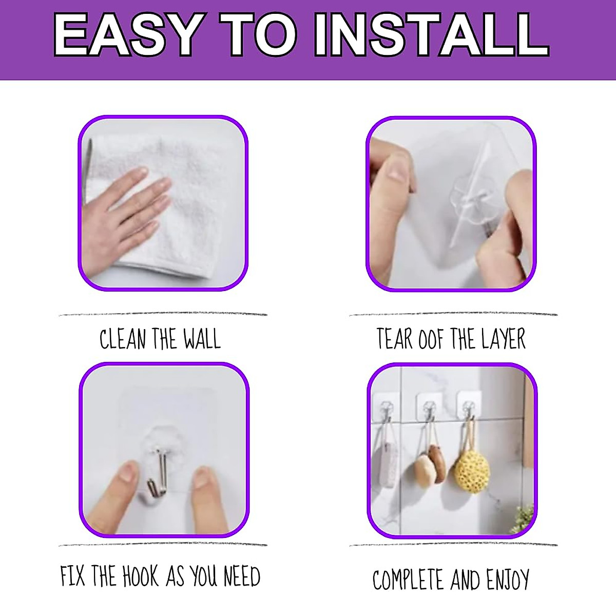 PETS BUDDY Wall Hooks for Hanging 33lb(Max) Heavy Duty Self Adhesive Hooks 24 Pack Transparent Waterproof Sticky Hooks for Keys Bathroom Shower Outdoor Kitchen Door Home Improvement Utility Hooks