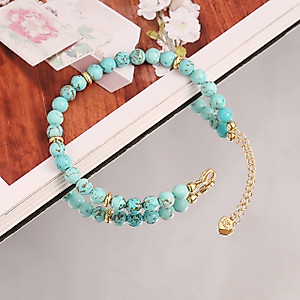 POTESSA Turquoise Gemstone Bracelet Chakra Round Beads Bracelet Healing Reiki 6mm