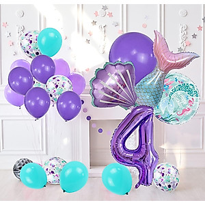 Beauty Fish Birthday Decoration, Balloon Tail Shell Foil Latex Balloons Set, Ocean Themed Beauty Fish for Girls 4th Birthday(21Pcs)