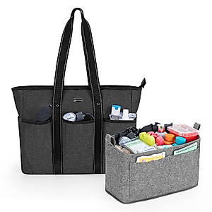 Damero Nurse Tote Bags with Organizer Insert Bag, Medical Supplies Bags with Laptop Sleeve for Home Care Nurse, Medical Students and More, Black