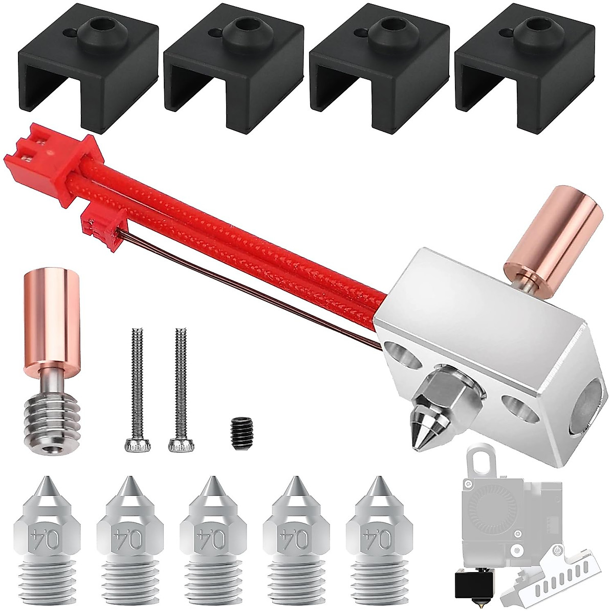 Sprite Extruder Upgrade Heater Block Kit for Creality, Ender 3 S1 Pro Hotend with 5 Copper Plated Nozzles and 4 Silicone Socks, Fit for Ender 3 S1, Ender 3 S1 Pro, CR10 Smart Pro