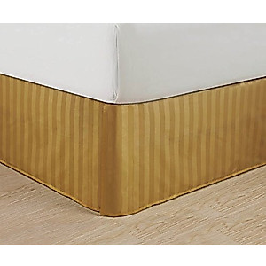Ethereal Bedding 400-TC Sateen 1-PC Luxury Split Corner Tailored Bed Skirt Full XL (Extra Long) Stripe Gold 12'' Inches Drop Length 100% Egyptian Cotton
