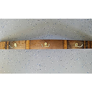 Natural Coat And Hat Rack With Brass Hooks - Made From Genuine Oak Wine Barrel Stave