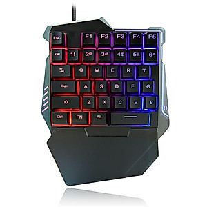 Zunate One Handed Gaming Keyboard, RGB Backlit 35 Keys Portable Mini Gaming Keypad, USB Wired Single Hand Ergonomic Keyboard for Game