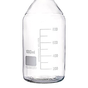 Pastein 4 Pieces 1000 mL Graduated Round Reagent Media/Storage Glass Bottle With GL45 Orange Polypropylene Screw Cap