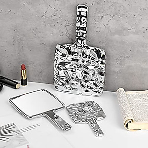 Funly mee Stylish Hand Mirror for Women, Electroplate Sliver Square Handheld Mirror with Water Ripple Frame- 6.2 x 11 inches
