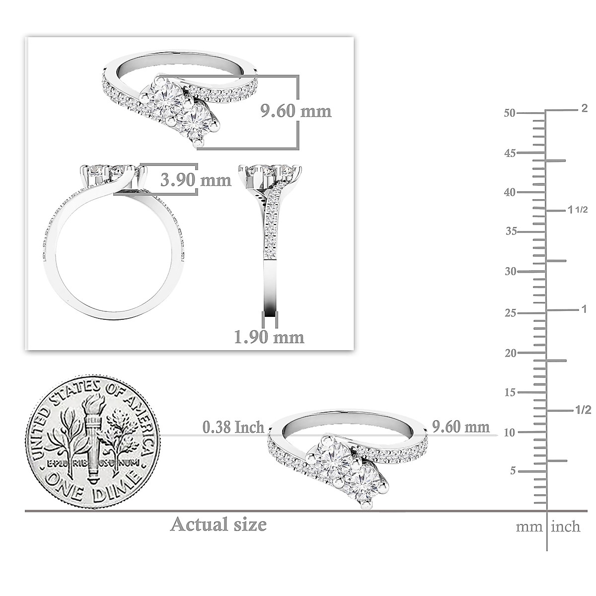 Dazzlingrock Collection 1.00 Carat (ctw) 14K Round Diamond Ladies Two Stone Bridal Engagement Ring 1 CT, White Gold, Size 4.5