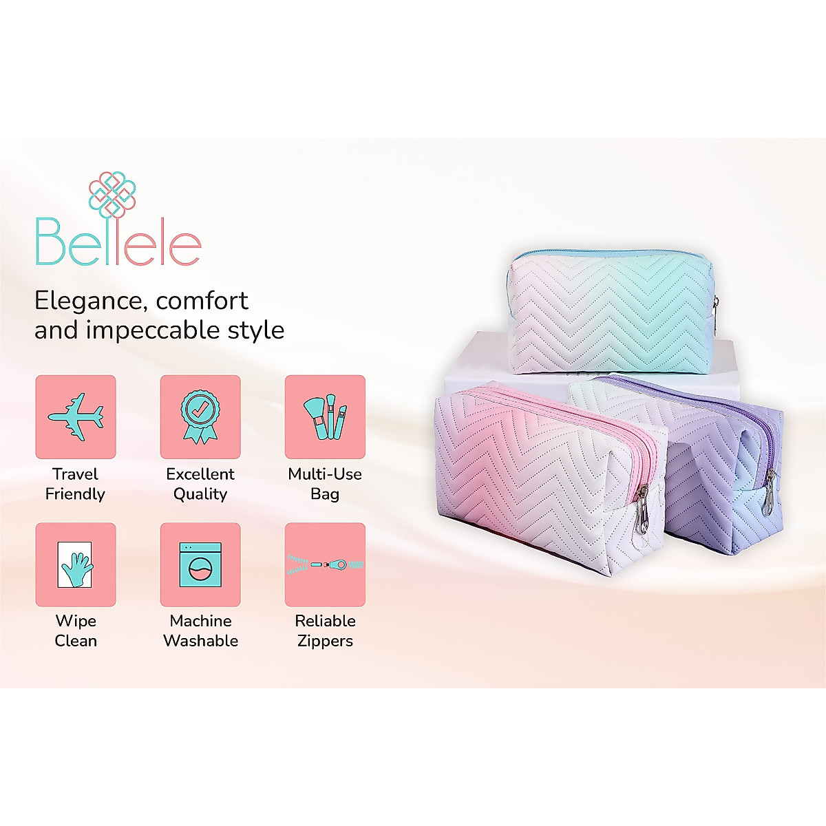 Zipper Travel Cosmetic Bag - Gradient BELLELE (Pink)