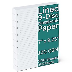 Discbound Lined 120 GSM Refill Paper, 200 Sheets (400 Pages), 9 Disc Pre-Punched Happy Planner Inserts, Loose Leaf, White, 7 inch x 9.25 Inch