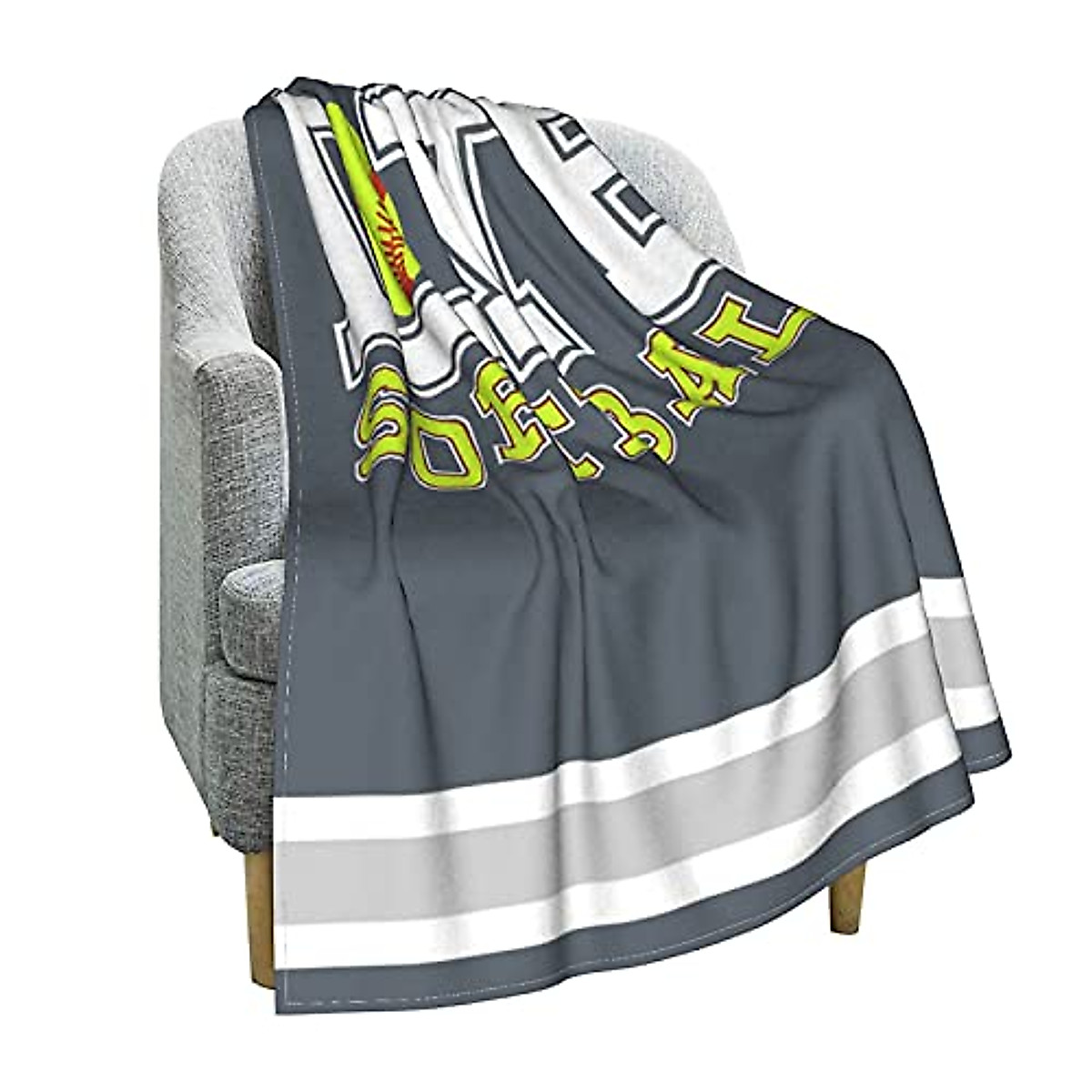 Flannel Softball Blanket for Bed Couch Sofa,I Love Softball on Grey Throw Blanket,Soft Cozy Plush Warm Fuzzy Sport Theme Softball Gift Decor Blanket for Adults Teens Kids 50"x40"