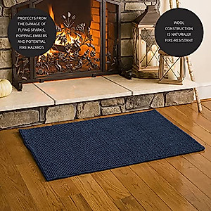 Plow & Hearth Dalton 2x3'6" Fireproof Hearth Rug | Navy | Wool Blend Fireplace Mat | Hearth Rugs for Fireplaces Fire Resistant | Protect Hardwood Floor and Carpet from Sparks and Embers Wood Stove