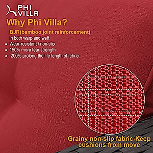 PHI VILLA Outdoor Patio Rattan Sectional Sofa- Small Patio Wicker Furniture Sofa Set 3-Piece, Red