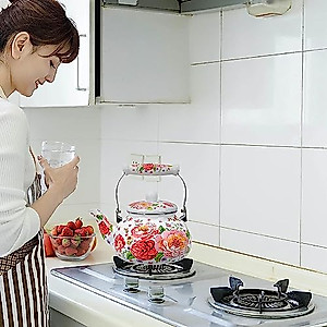 Ceramic Teapot Floral Enamel Tea Kettle Stovetop: Porcelain Enameled Teakettle Colorful Hot Water Tea Kettle Pot with Ergonomic Handle Gas Cooker Water Kettle Tea Pot Red (Color : Red)