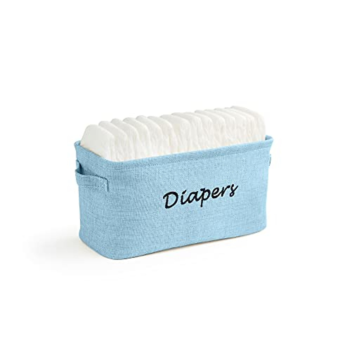 Dejaroo - Baskets for Organizing Diapers and Newborn Essentials, Baby Diaper Caddy Organizer, Embroidered Baby Shower Gifts for Moms, Linen Basket with Handle, 12 x 6 x 6 Inches, Blue