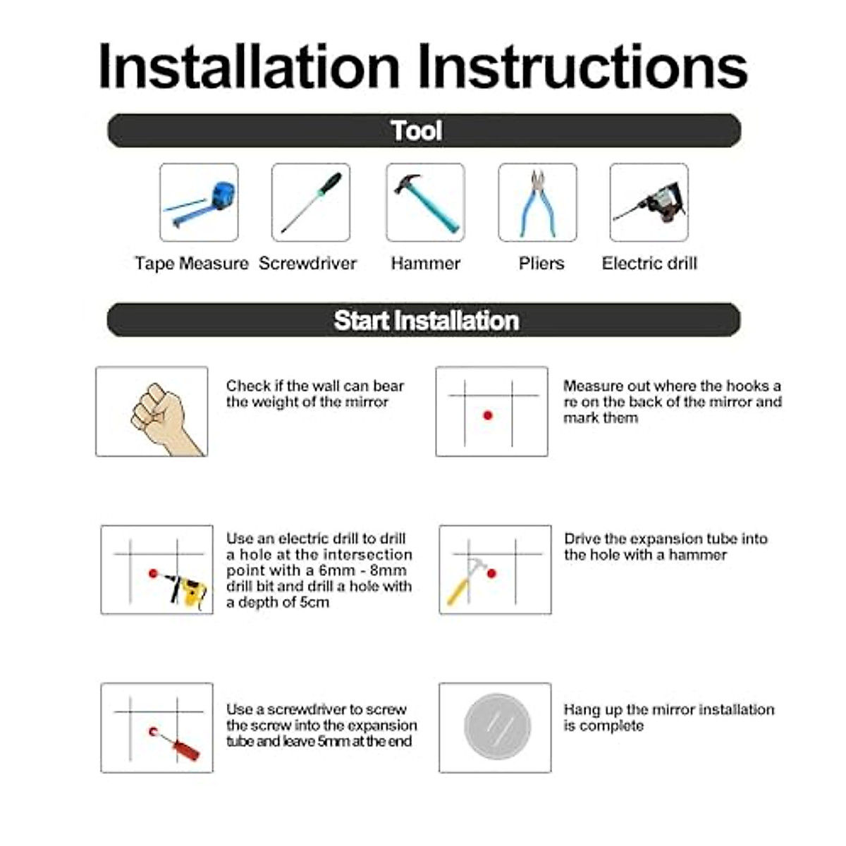 DELURA Round Led Bathroom Makeup Mirror, Wall-Mounted Vanity Mirror, 6000K/4000K/3000K Circle Makeup Mirrors (50-80cm) (Size : 50cm)