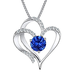 RIVIKO Love Heart Necklace For Women 925 Sterling Silver Gold Plated Zirconia September Birthstone Pendant Necklaces for Mother Wife Birthday Christmas Valentine's Day Jewelry Gift