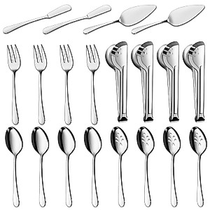 BEWOS Serving Utensils, 20-Piece Large Serving set, Serving Spoons, Slotted Spoons, Serving Tongs & Forks, Cake Server, Butter Knife, Stainless Steel Serving Utensils Set for Parties, Dishwasher Safe
