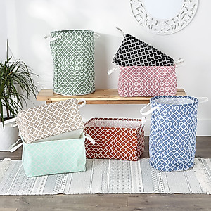 DII Laundry Storage Collection, PE Coated Collapsible Bin with Handles, French Blue Lattice, Extra-Large Set, 12.5x17.5x10.5"