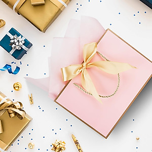 Gfractolux Large Gift Bags for Present, 1 Pcs Gift Bags for Women Men with Tissue Paper and Cards, Gift Bags for Birthdays, Baby Shower, Wedding, Party, Holiday 14.2" x 9.8" x 4.7" (Pink and Gold)