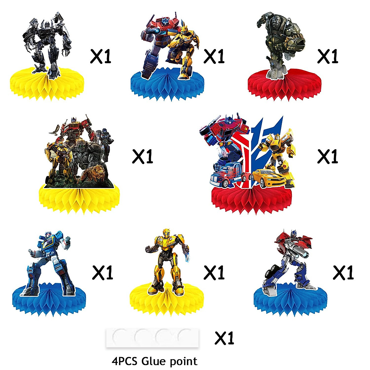 8Pcs Honeycomb Centerpieces for Transformers, Birthday Party Decoration for Transformers，Table Decorations Theme 3D