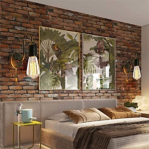 OJRG Retro Industrial Wall Lamp with Switch Indoor Adjustable Wall Lights Pull Cord Switch Vintage E27 Wall Sconces for Kitchen Island Study Reading Bedside Bedroom Wall Mounted Lamp