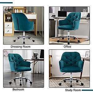 SSLine Home Office Chair,Modern Velvet Living Room Chair Velvet Fabric Shell Accent Chair,360° Upholstered Adjustable Swivel Armchair Reception Chair for Office, Living Room,Bed Room (Lake Blue)