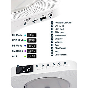 Portable CD Player - Homlab Bluetooth Desktop CD Player with Speakers, Dust Cover, FM Radio, Anti-Skip Protection, Music Player Home Audio Boombox with LCD Display, Remote, Aux Input