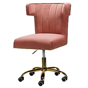 HULALA HOME Velvet Office Chair with Wingback and Decorative Nailhead, Adjustable Swivel Modern Armless Desk Chair, Cute Vanity Chair for Women (Gold Base, Fushia)