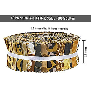 Soimoi 40Pcs Floral Artistic Print Precut Fabrics Strips Roll Up 1.5x42inches Cotton Jelly Rolls for Quilting - Light Brown