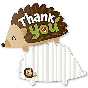 Big Dot of Happiness Forest Hedgehogs - Shaped Thank You Cards - Woodland Birthday Party or Baby Shower Thank You Note Cards with Envelopes - Set of 12