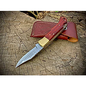 Element Metal Works Folding Knife with VG10 Stainless Steel, Tactical Knife for Camping Hunting Hiking, back Lock + brass Clip, Rid Wenge Wooden Handle, Father's Day Gifts for Men Husband Dad
