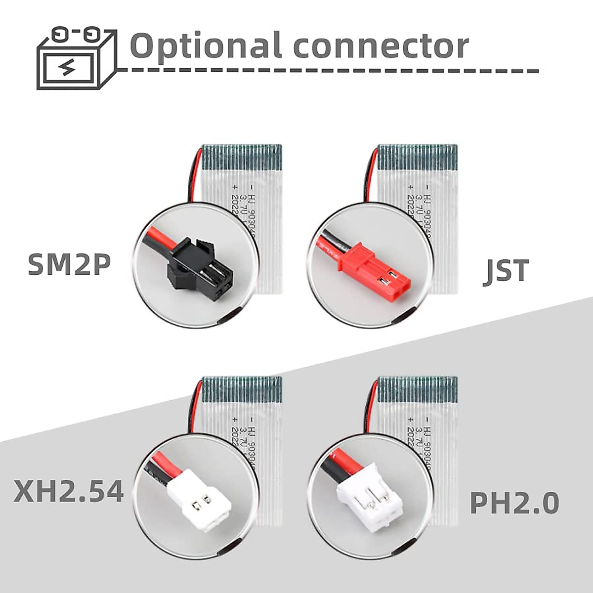 OooSure 5 pcs 3.7V 1100mAh 25C 903048 Rechargeable Lithium Batteries for RC Drone SM2P/JST/XH2.54/PH2.0connector (XH2.54)