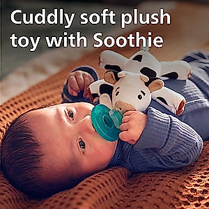 Philips Avent Soothie Snuggle Pacifier Holder with Detachable Pacifier, 0m+, Cow, SCF347/05