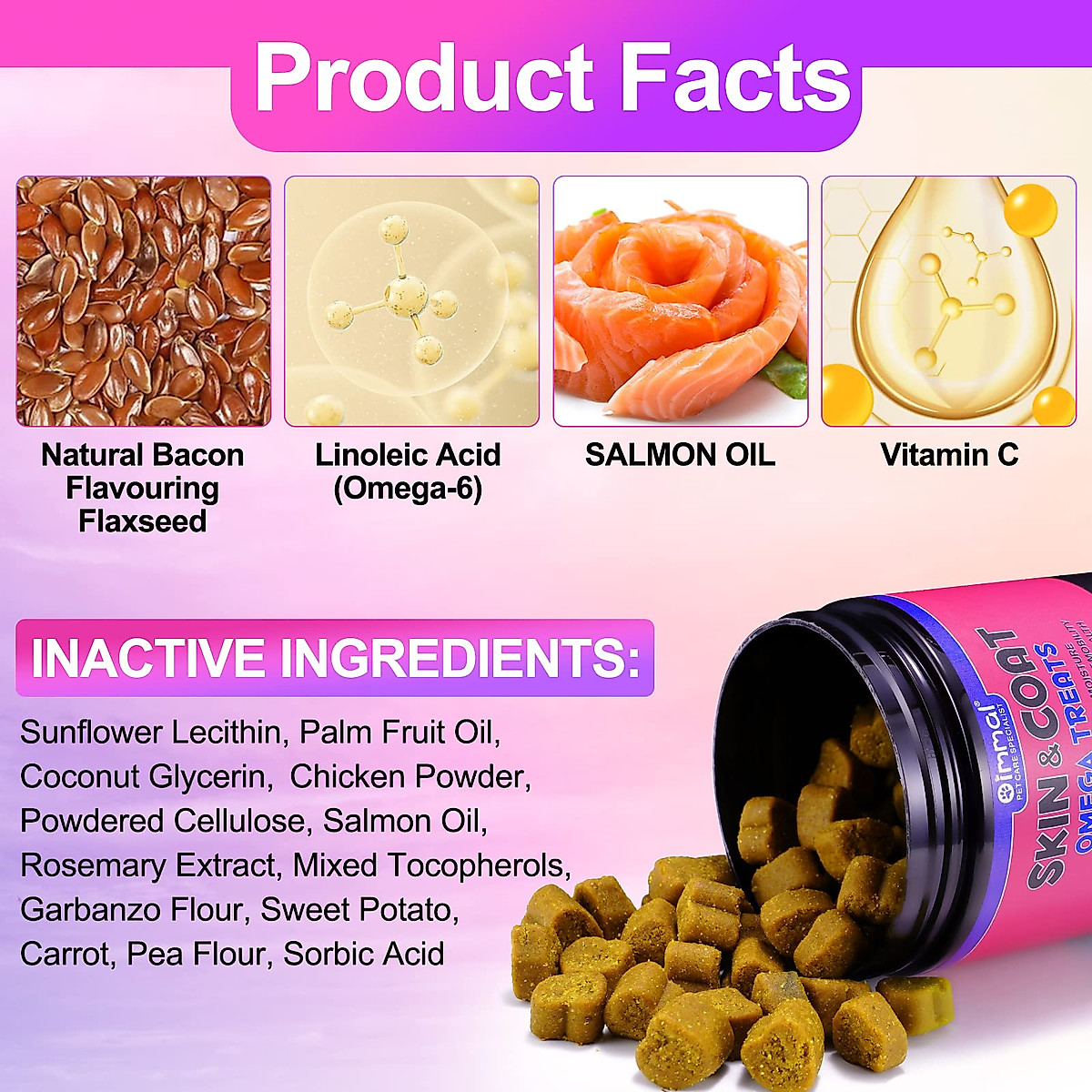 Natural Skin & Coat Chews for Dogs, Dog Vitamins and Supplements for Healthy Skin and Coat with Chicken Flavor, Itch Relief for Dogs with Allergies, Dog Vitamins and Supplements, Omega 3