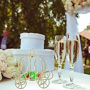 STOBOK Halloween Pumpkin Carriage, Thanksgiving Golden Metal Centerpiece Candy Holder Candy Cart Princess Carriage Candy Container Tabletop Decoration for Halloween Wedding Party 4PCS