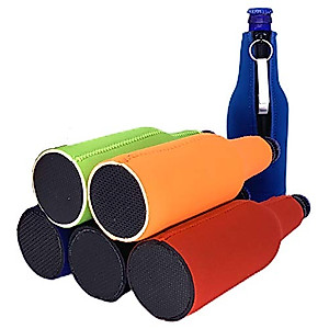 Blank Neoprene Beer Bottle Coolie with Opener (Variety Color 6 Pack)