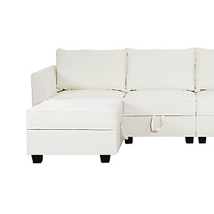 Naomi Home Elizabeth Modular Sectional Sofa with Storage L Shaped Modular Sofa 4-Seater Sectional Couch for Living Room, White Down, Linen