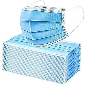 [Pack of 100] Blue Disposable Face Mask, Effective Filtration, Single Use Bulk Pack 3-Ply Masks Facial Cover with Elastic Earloops For Home, Office, School, and Outdoors