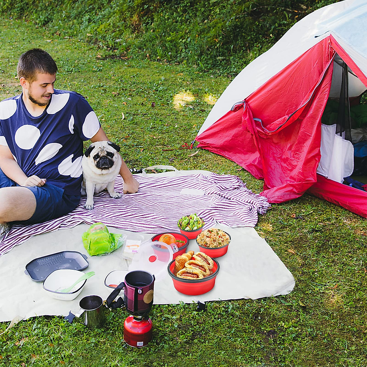 Guyuyii 4 Pack Collapsible Bowls for Camping - Space-Saving, Microwave, Dishwasher and Freezer Safe Camping Bowl with Lid for Travel, RV, Outdoor Adventures - 4 Sizes (1200 ml, 800 ml, 500 ml, 350 ml)