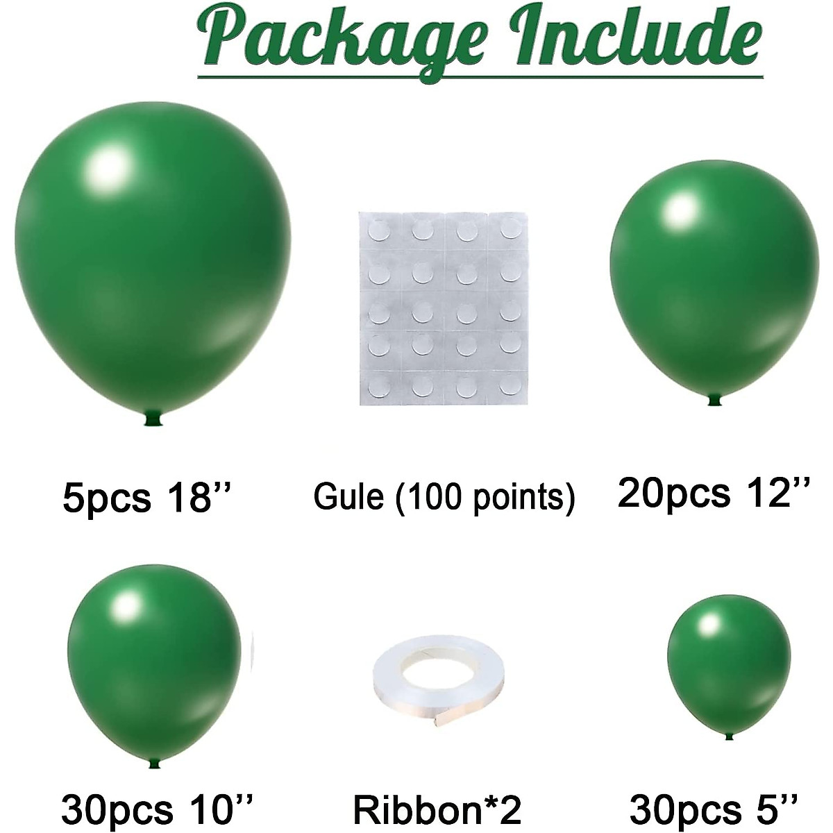 Dark Green Balloons Different Sizes 85pcs Green Balloon Garland Arch Kit 5/10/12/18 Inch Matte Dark Green Latex Balloons for Jungle Safari Party Decor Baby Shower Birthday Party Christmas Decorations